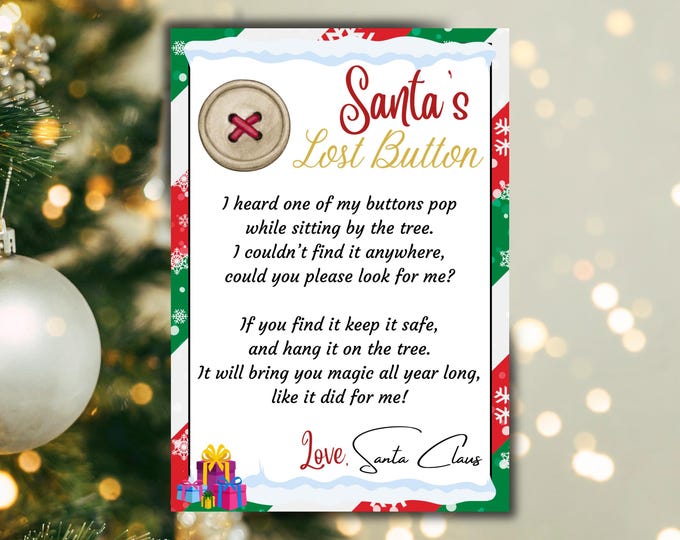 Printable Santa's Lost Button Poem Card/letter, Editable Santa's ...