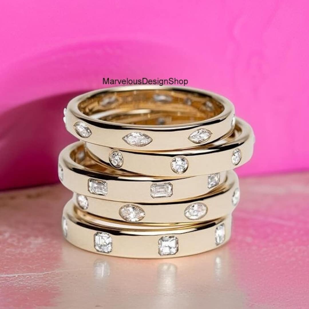 4X2 Mm East to West Marquise Cut Moissanite Diamond Flush Set Band ...