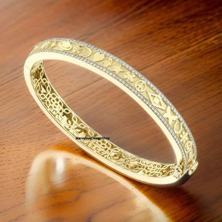 Two Side Pave Edge With Icon Design Half Eternity Bangle, Baguette ...