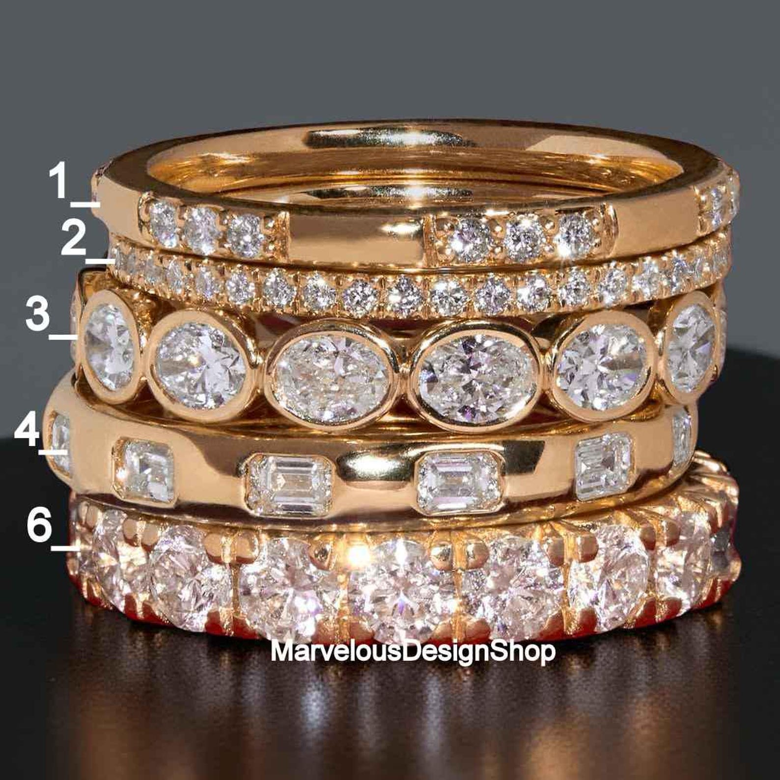 Horizontal 4X3 Mm Emerald Cut Flush Set Band, Oval Cut Bezel Set Full ...