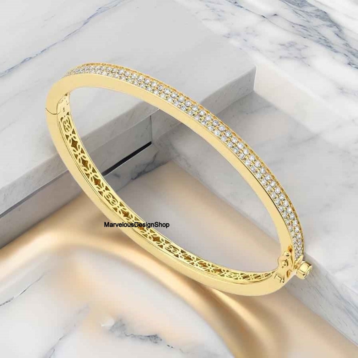 Two Side Pave Edge With Icon Design Half Eternity Bangle, Baguette ...