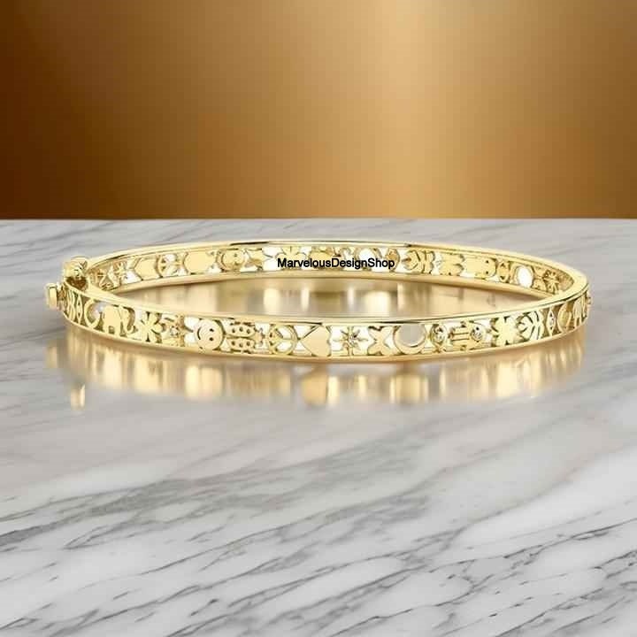 Two Side Pave Edge With Icon Design Half Eternity Bangle, Baguette ...