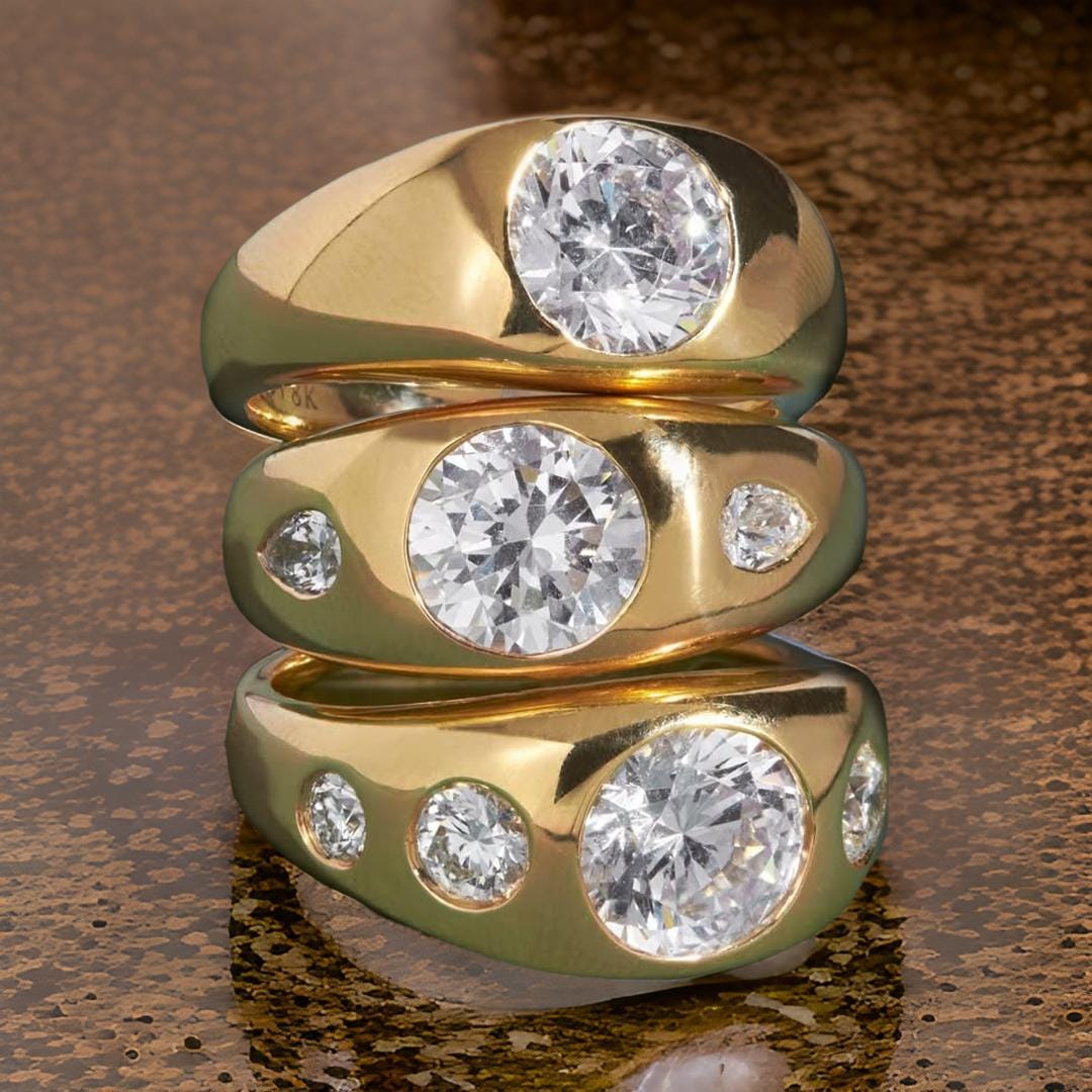 9 Mm Round Cut Flush Set Dome Setting Ring, Three Stone Side Pear Wide ...