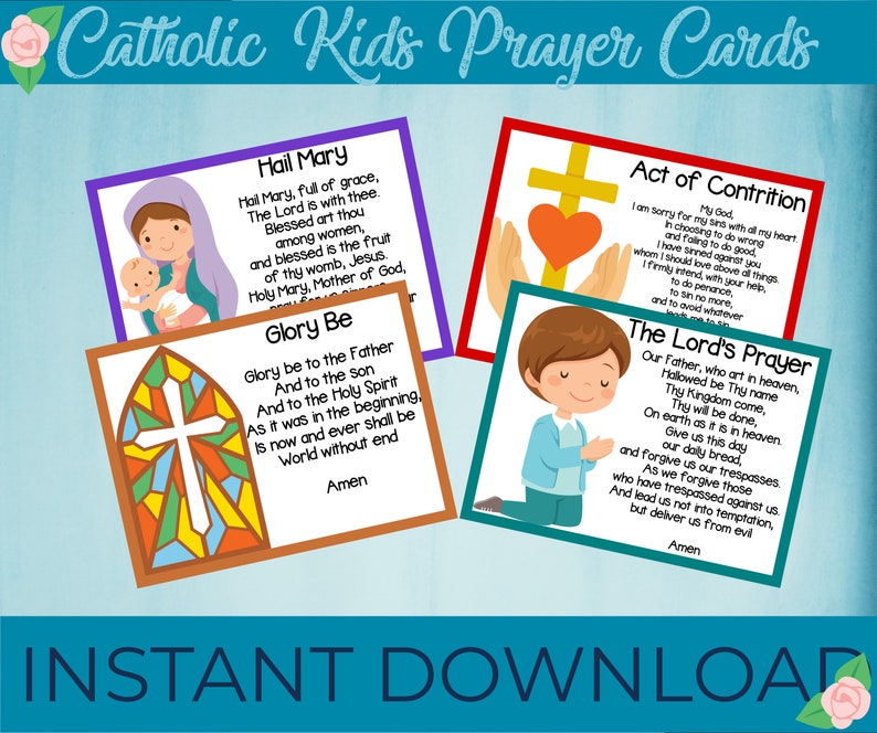 Catholic Kids Prayer Cards | Printable | Common Catholic Prayers | Set ...
