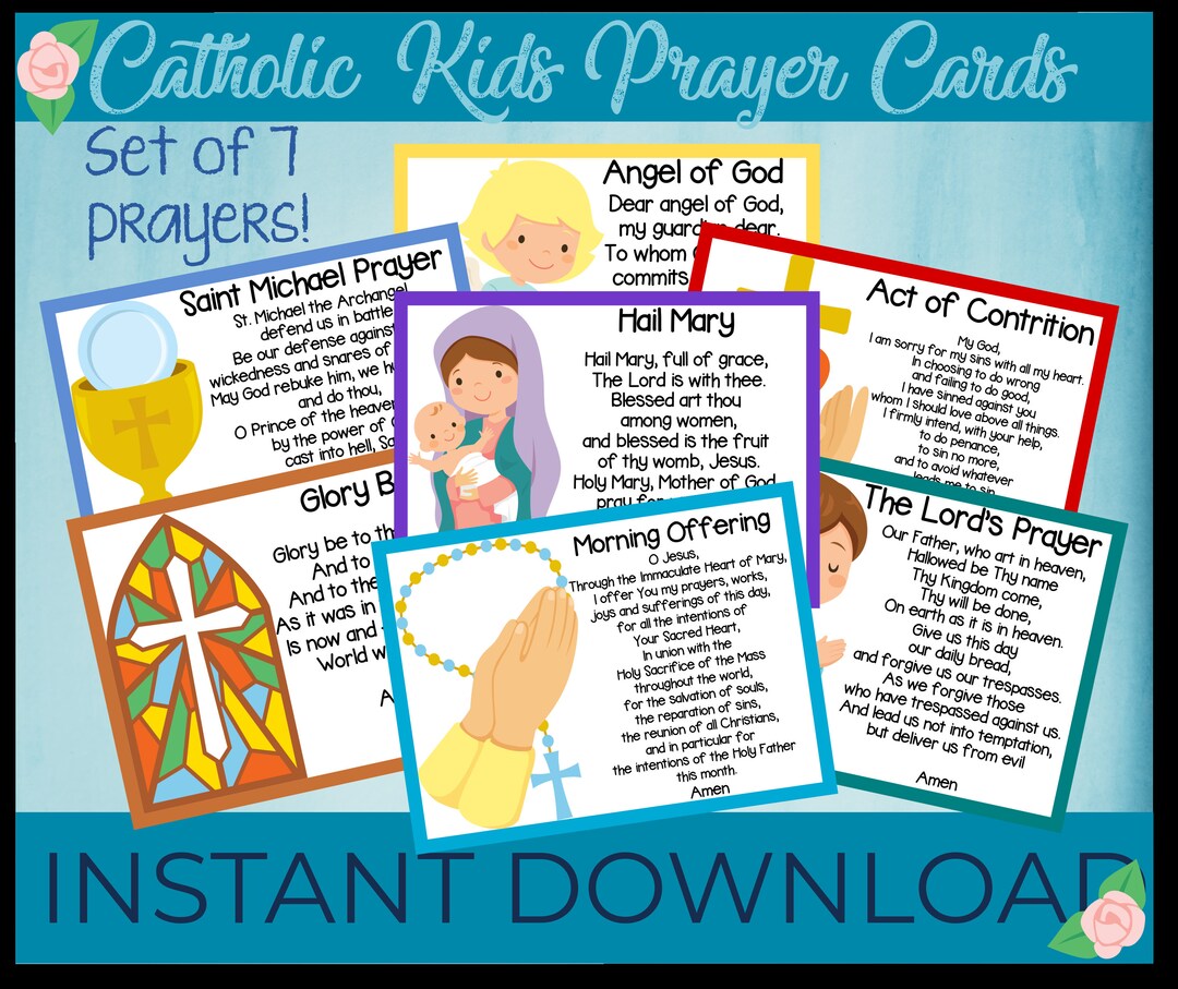 Catholic Kids Prayer Cards | Printable | Common Catholic Prayers | Set ...