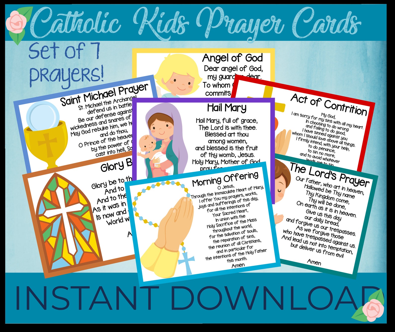 Catholic Kids Prayer Cards | Printable | Common Catholic Prayers | Set ...