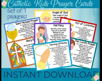 Catholic Kids Prayer Cards | Printable | Common Catholic Prayers | Set ...