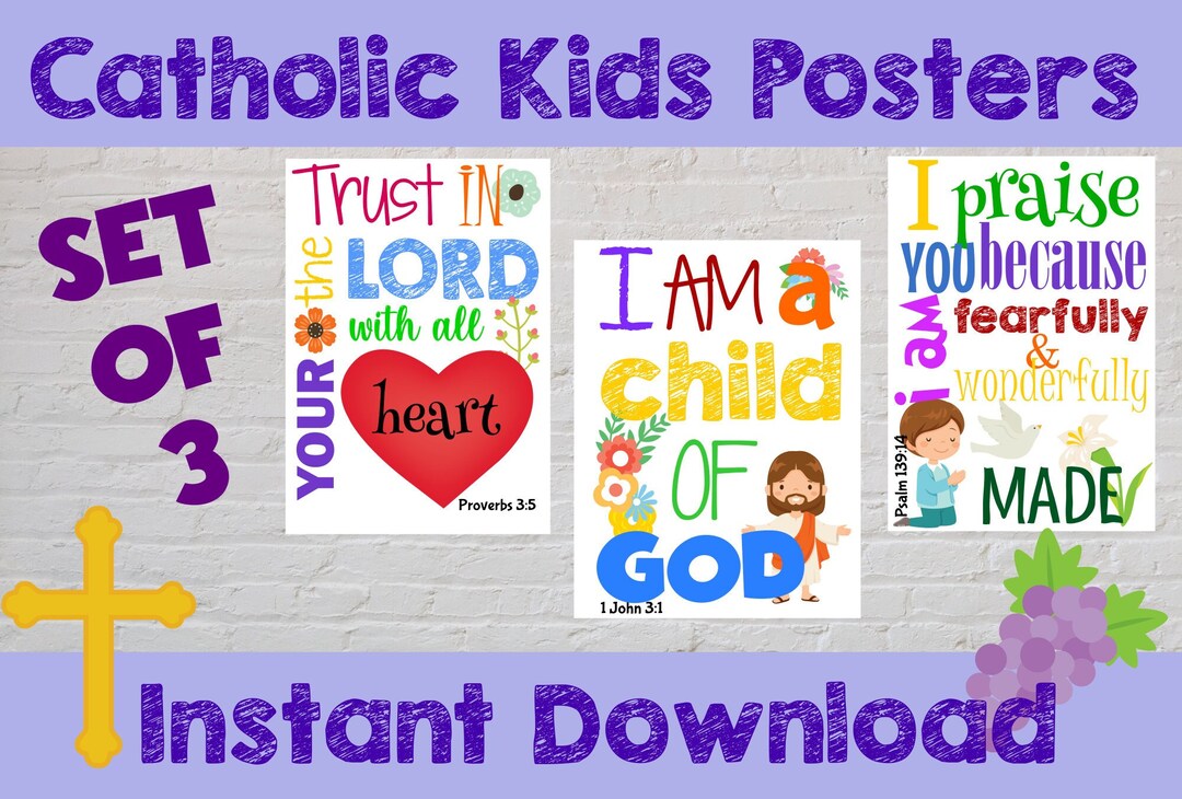 Catholic Kids Printable Wall Art | Catholic Room Decor Digital | Bible ...