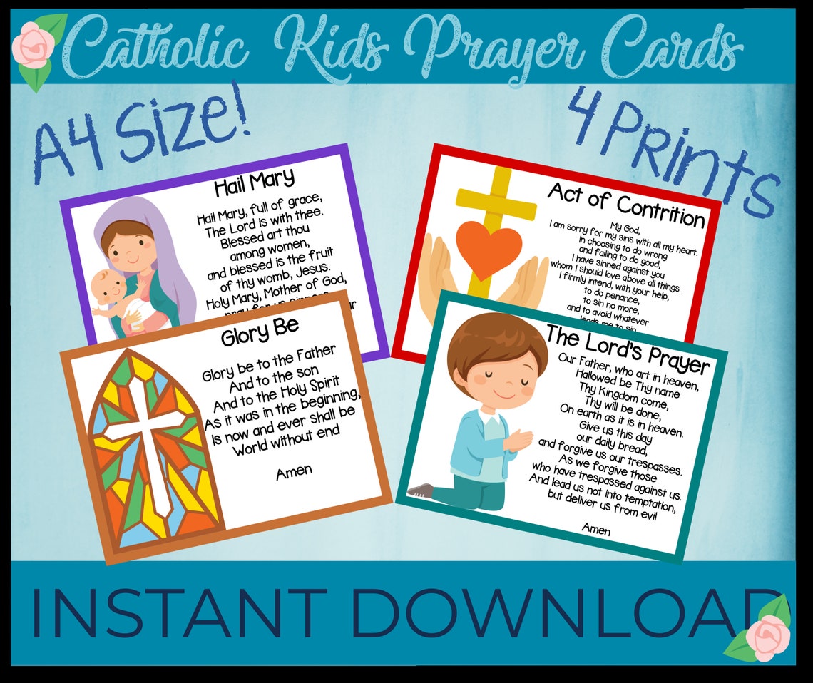 Catholic Kids Prayer Cards | Printable | Common Catholic Prayers | Set of Four | A4 - Etsy