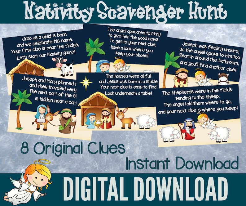 Nativity Scavenger Hunt Clues | Christmas Scavenger Hunt | Christmas ...