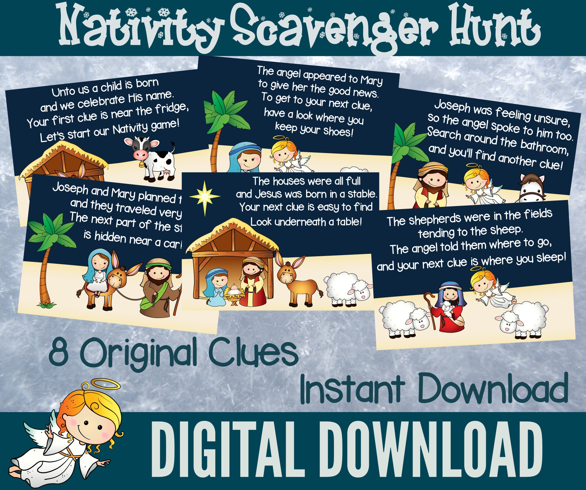 Nativity Scavenger Hunt Clues | Christmas Scavenger Hunt | Christmas ...