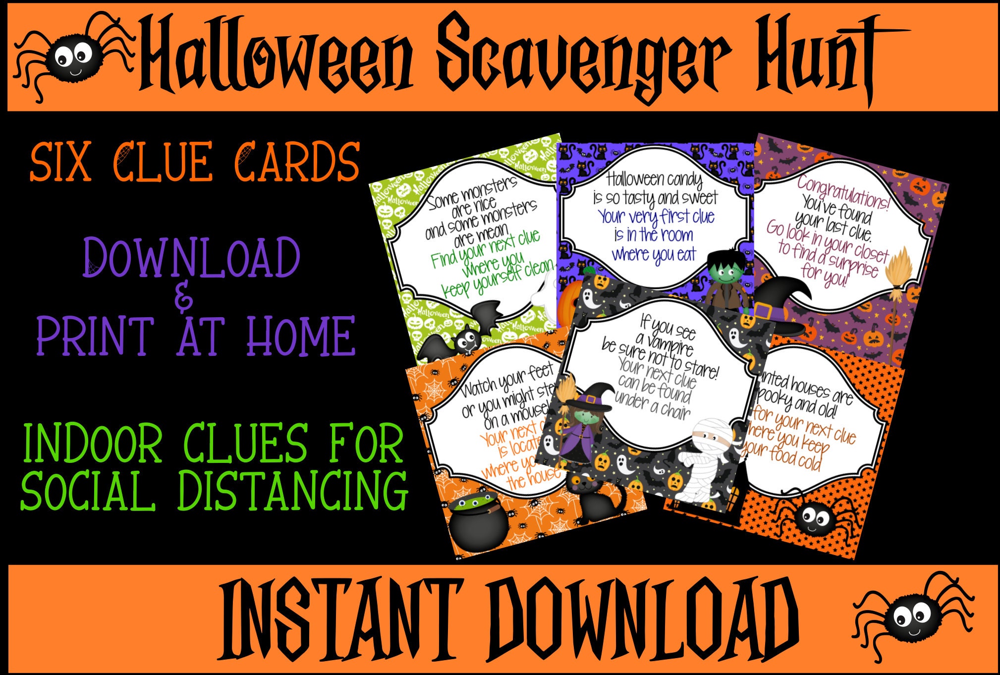 Halloween Scavenger Hunt Clue Cards | Halloween Treasure Hunt Clues ...