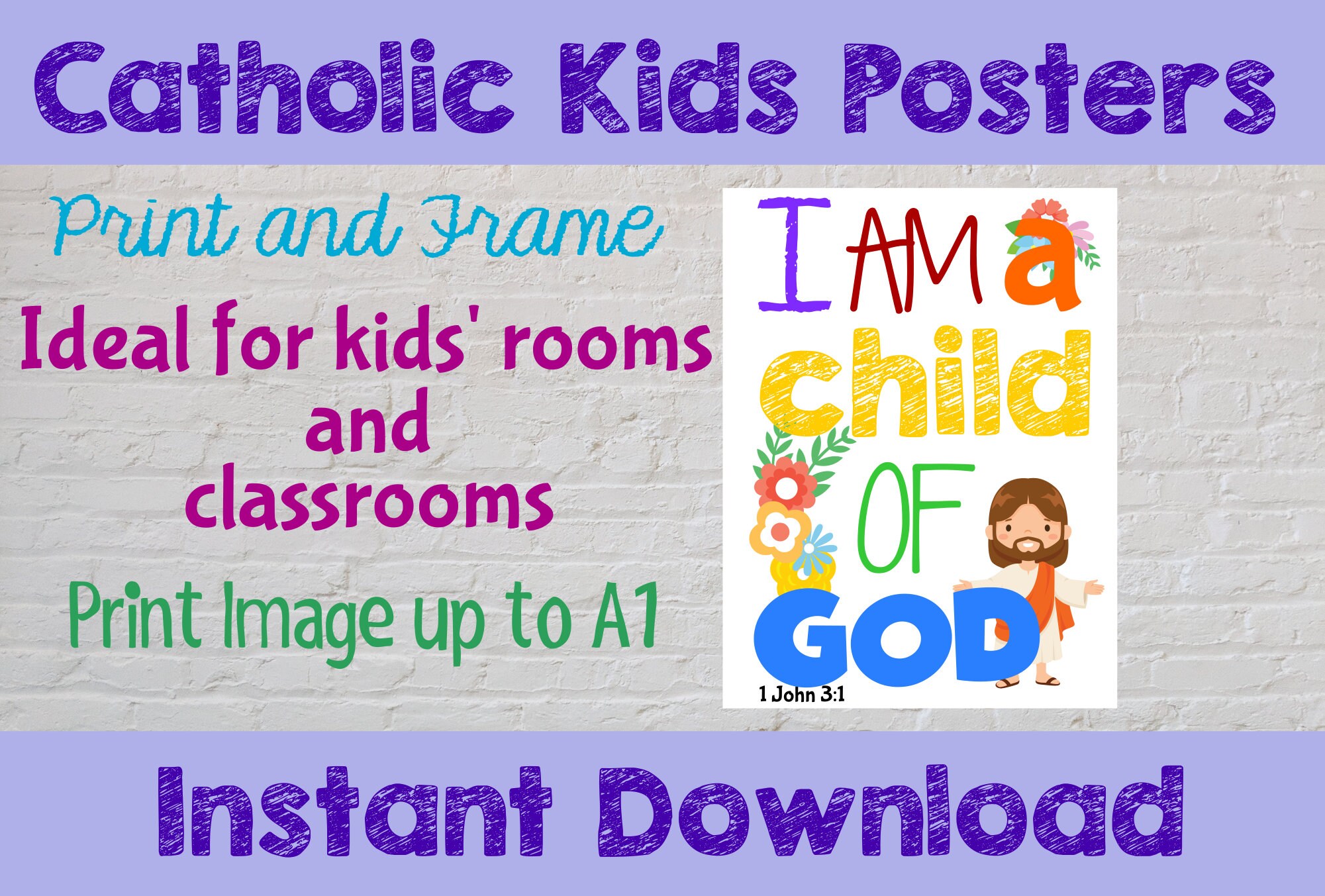 Catholic Kids Printable Wall Art | Catholic Room Decor Digital | Bible ...