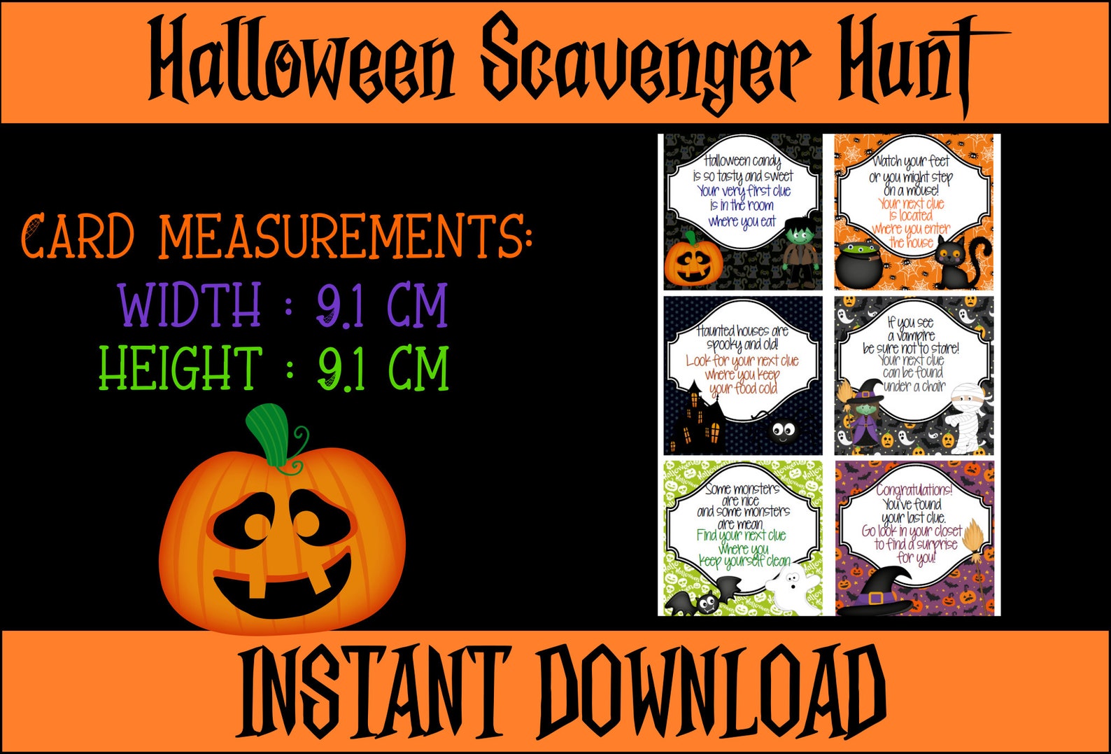 Halloween Scavenger Hunt Clue Cards | Halloween Treasure Hunt Clues ...