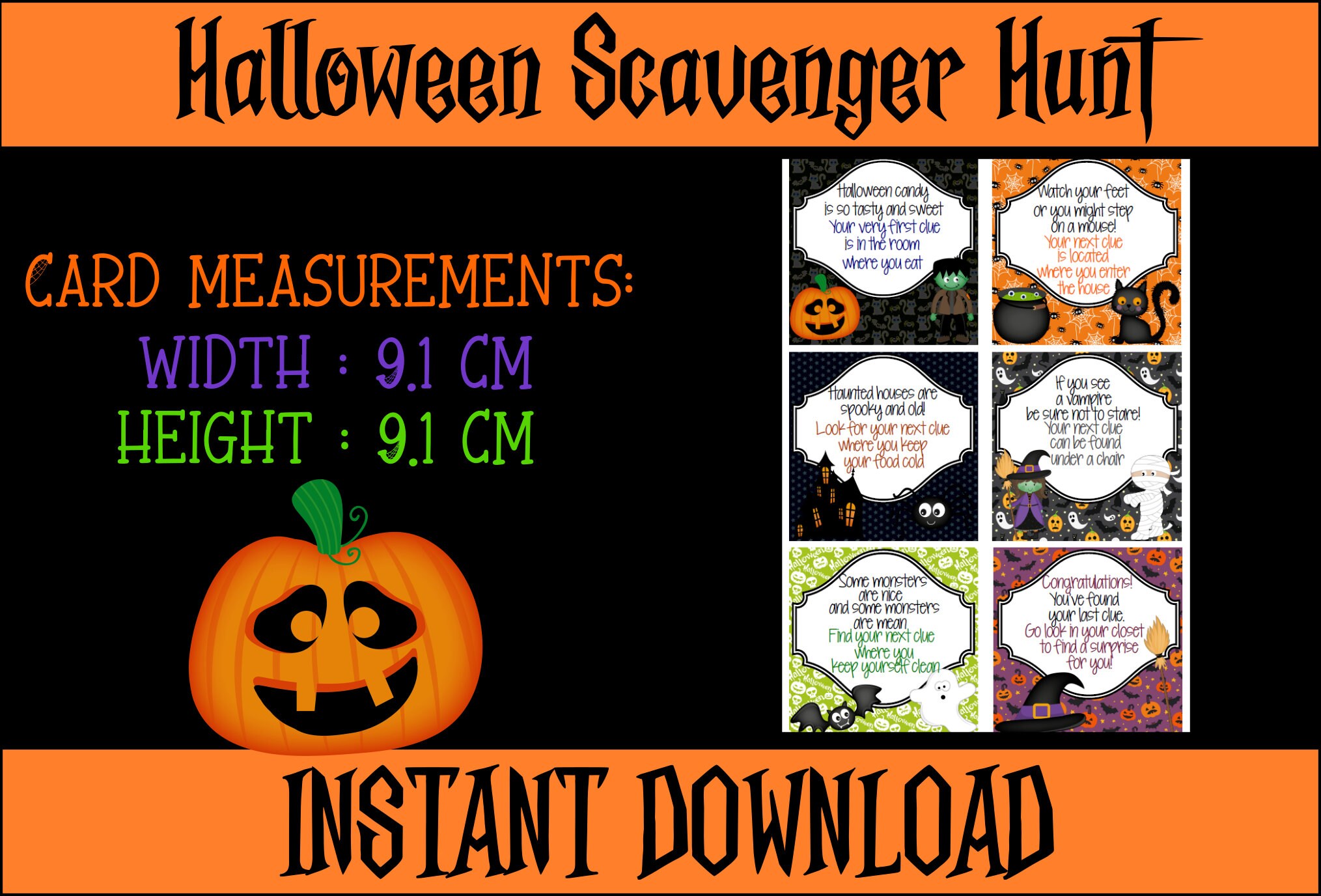 Halloween Scavenger Hunt Clue Cards | Halloween Treasure Hunt Clues ...