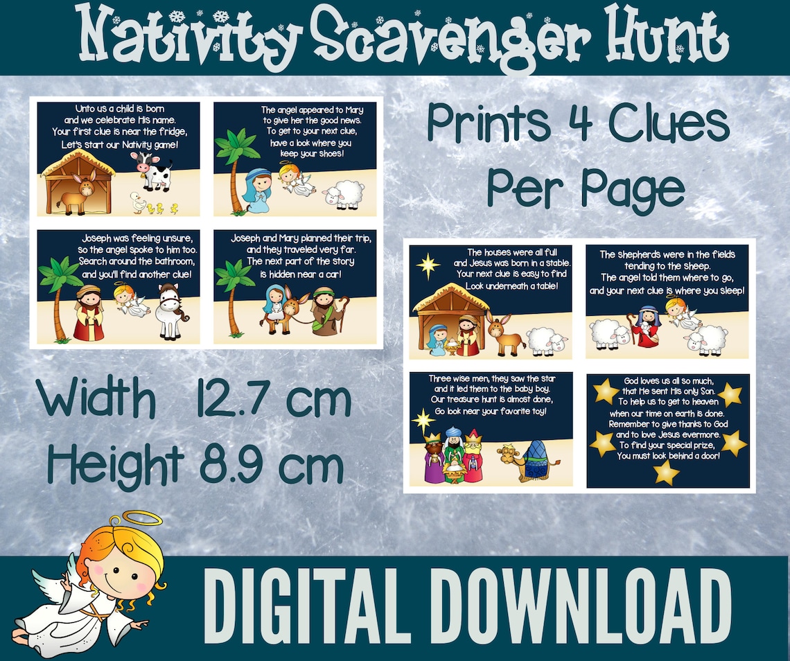 Nativity Scavenger Hunt Clues | Christmas Scavenger Hunt | Christmas ...