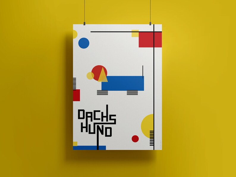 Retro Bauhaus Dachshund Dog Print by SCRUMP | A3 A4 A5 | Dog | Vintage ...