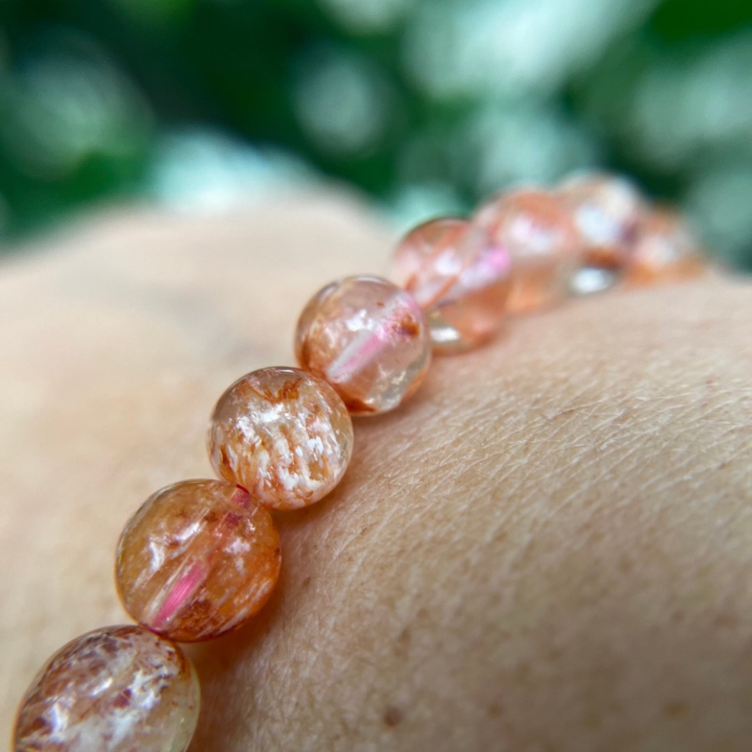Rare Orange Peach White Snowflake Garden Quartz Bracelet 9mm, 8.5mm ...