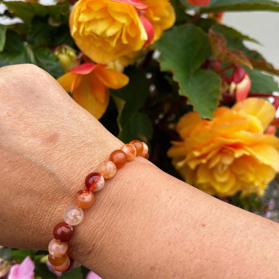 High Quality Rare Carnelian Flower Agate Bracelet 8mm Beads - Etsy