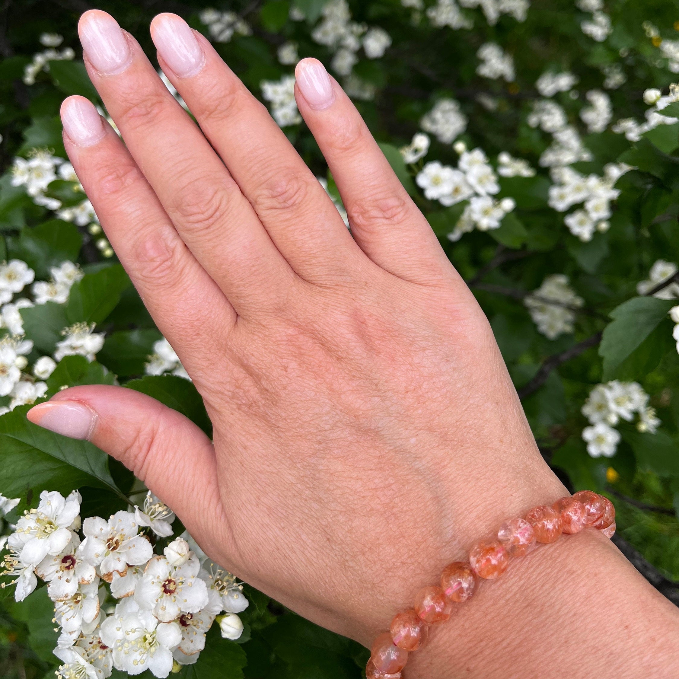 Rare Orange Peach White Snowflake Garden Quartz Bracelet 9mm, 8.5mm ...