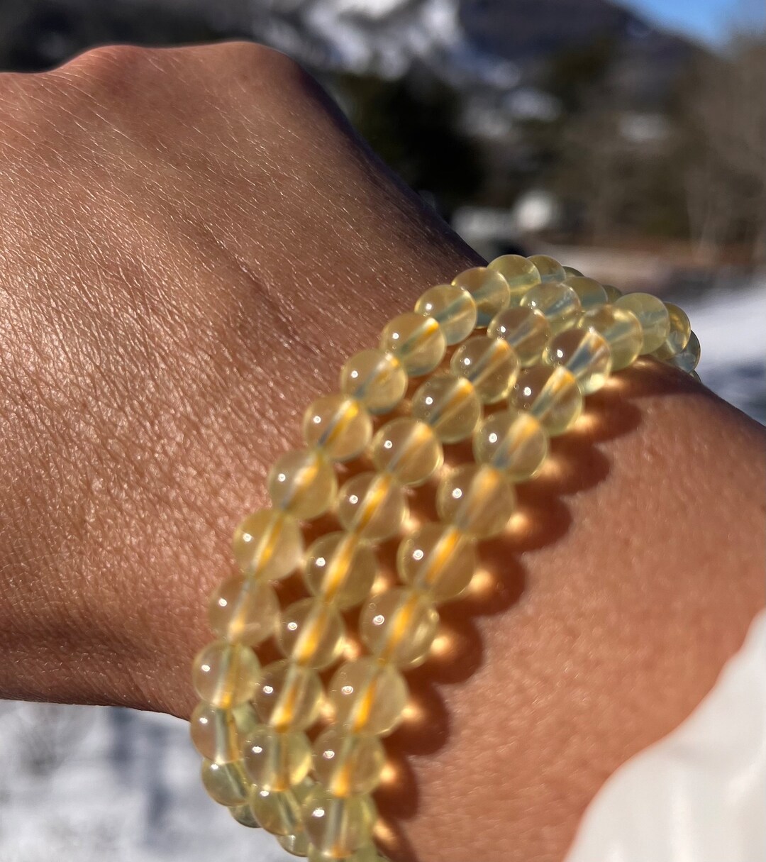 High Quality Gorgeous Rare Golden Prehnite Skinny Crystal Bracelet 6 ...