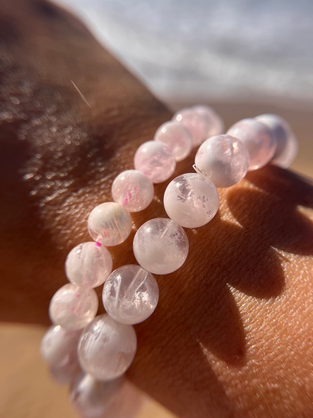 Ultra High Quality Snowflake Garden Rose Quartz Bracelet, 14mm, 10.5mm ...