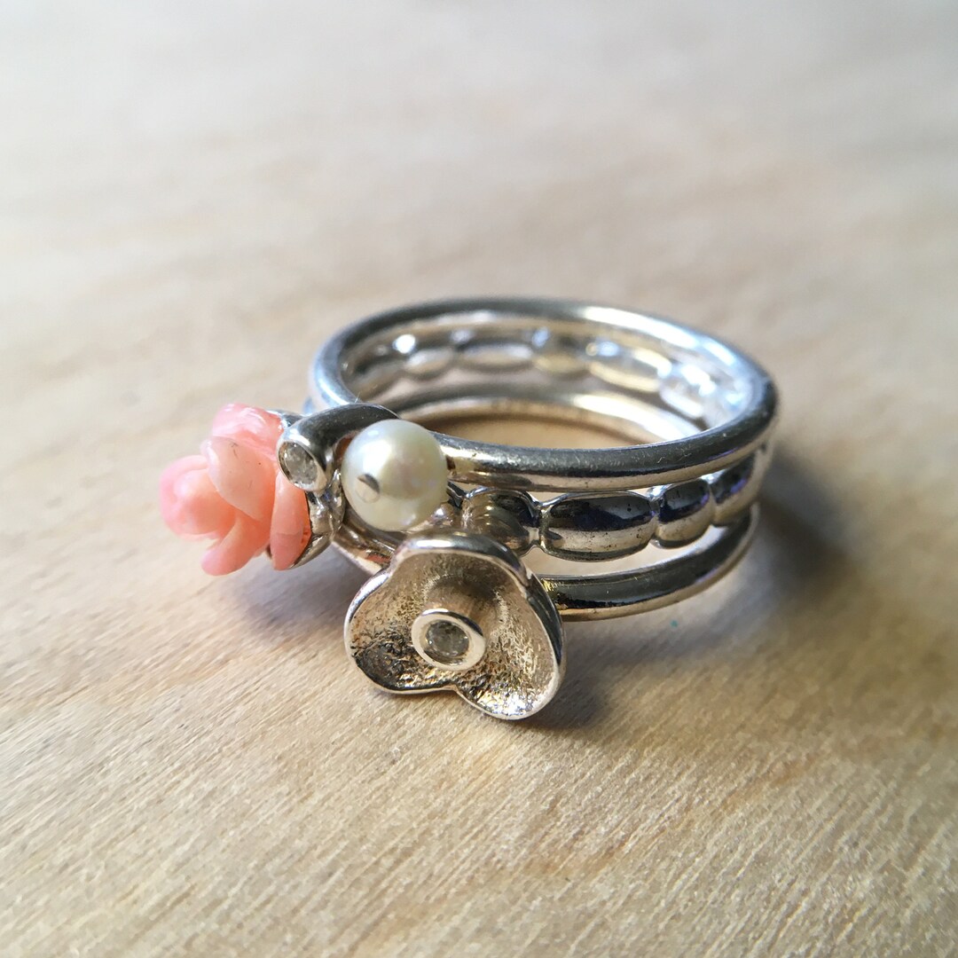 Nordic Stacking Rings, Sterling Silver, Scandinavian Design, Coral ...