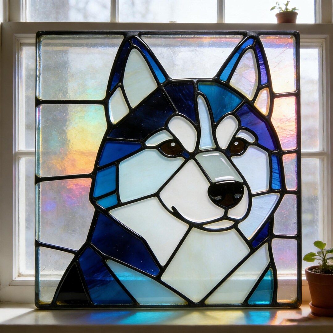 Pet Dog Husky Animal Digital Stained Glass Mosaic Pattern - Etsy