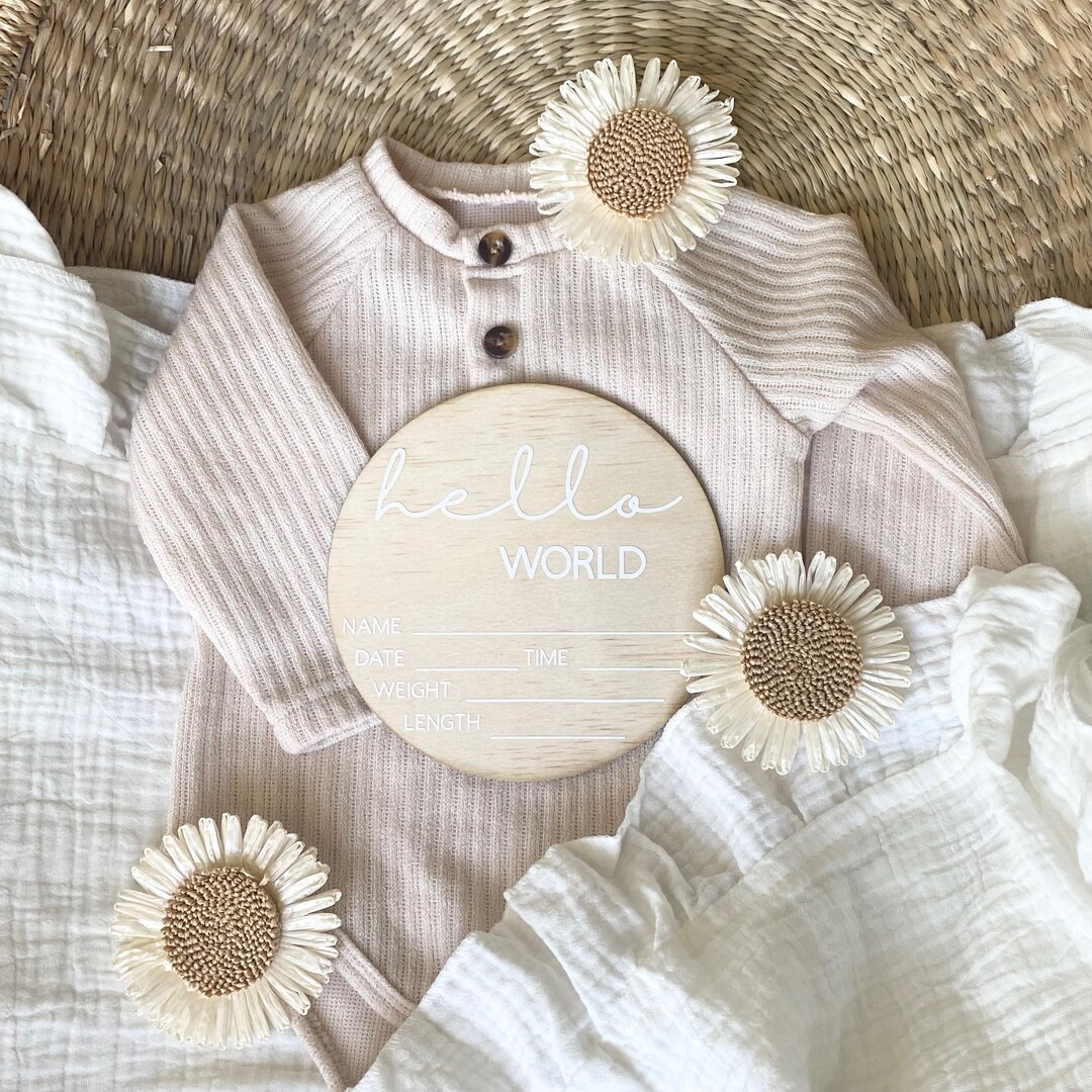 Hello World Baby Sign Birth Announcement Sign Wooden Personalised Baby ...