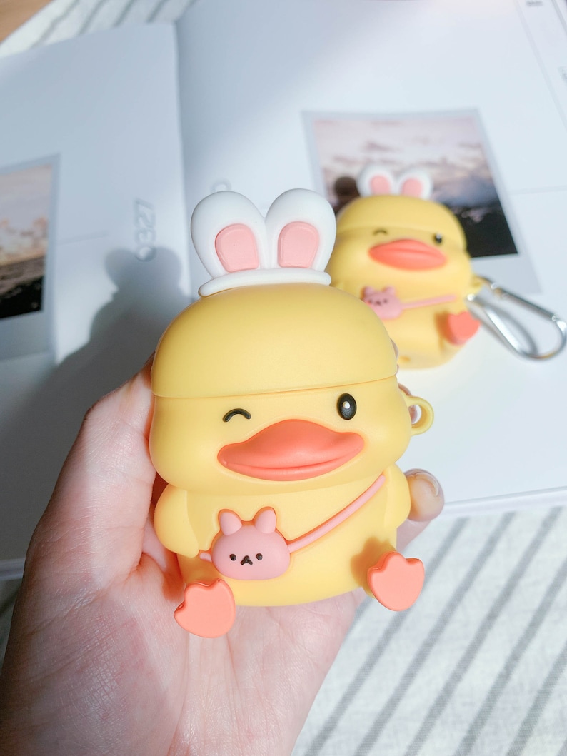 Cute Korean Yellow Duck AirPod Cases With Key Ring - Silicone ...