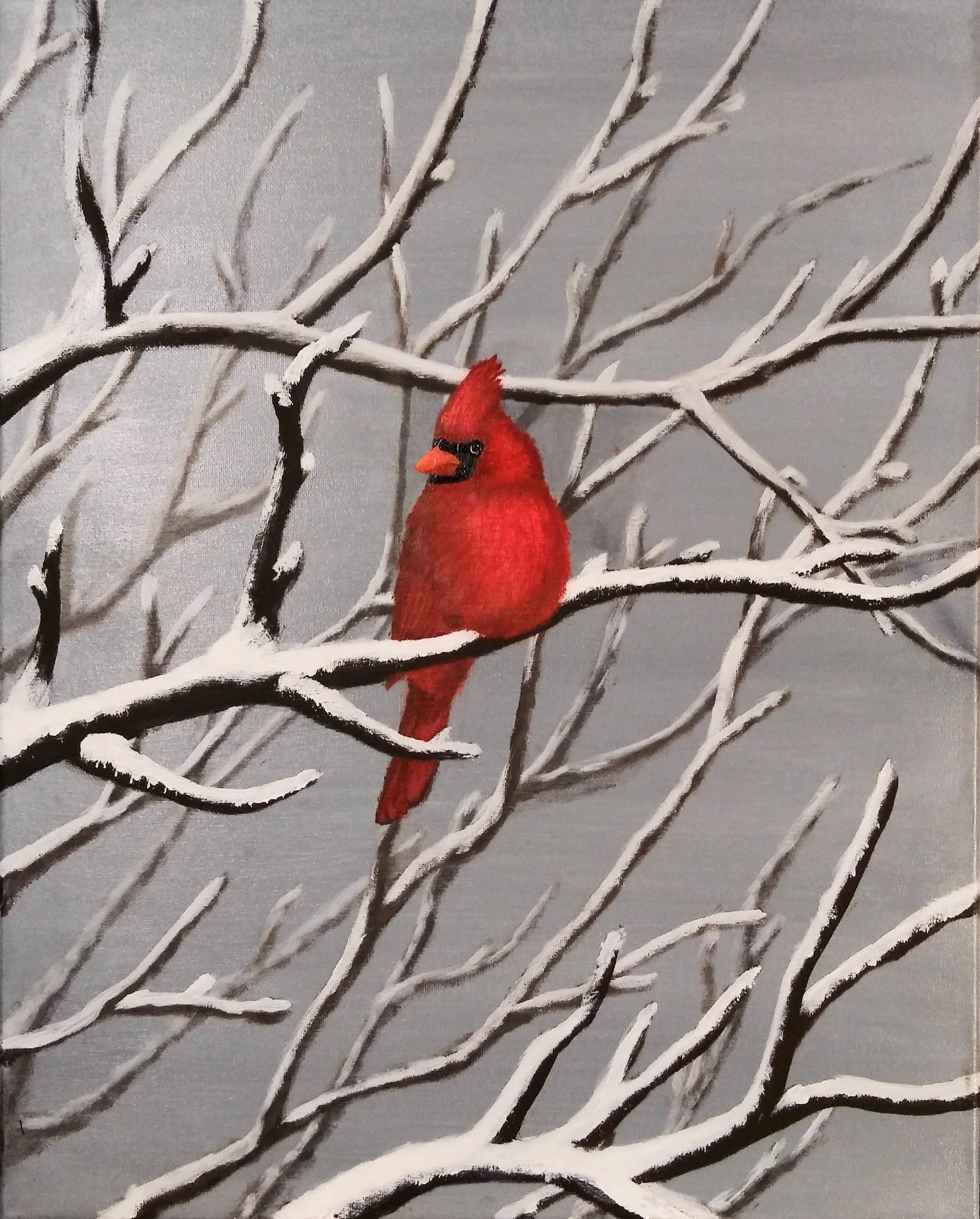 Winter Cardinal Bird Acrylic Painting on Stretch Canvas | Etsy