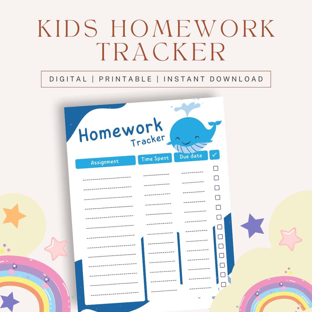 Printable Kids Homework Tracker | Digital Download | Fun & Colorful ...