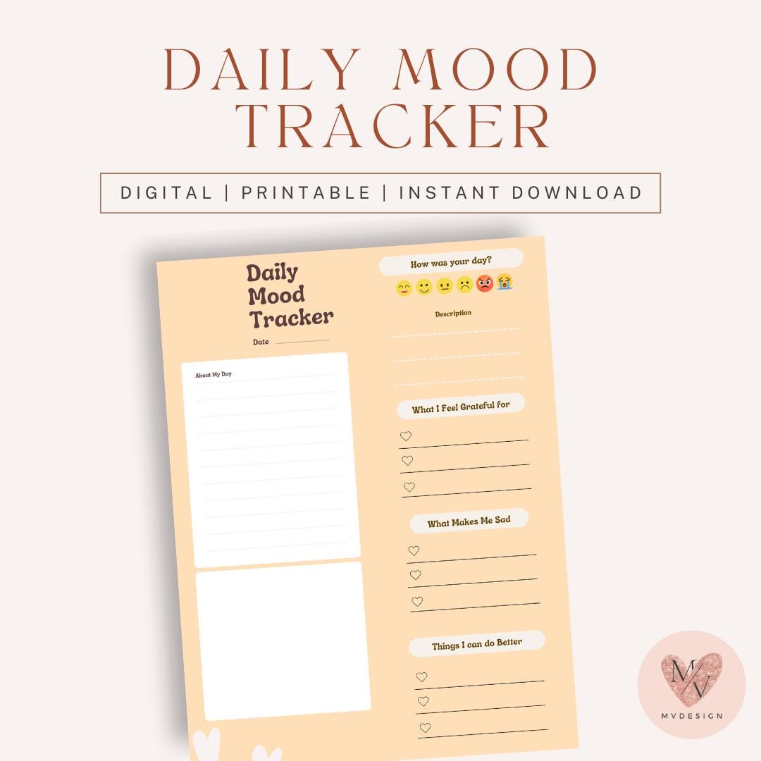 Printable Daily Mood Tracker | Digital Download | Self-care & Mental ...