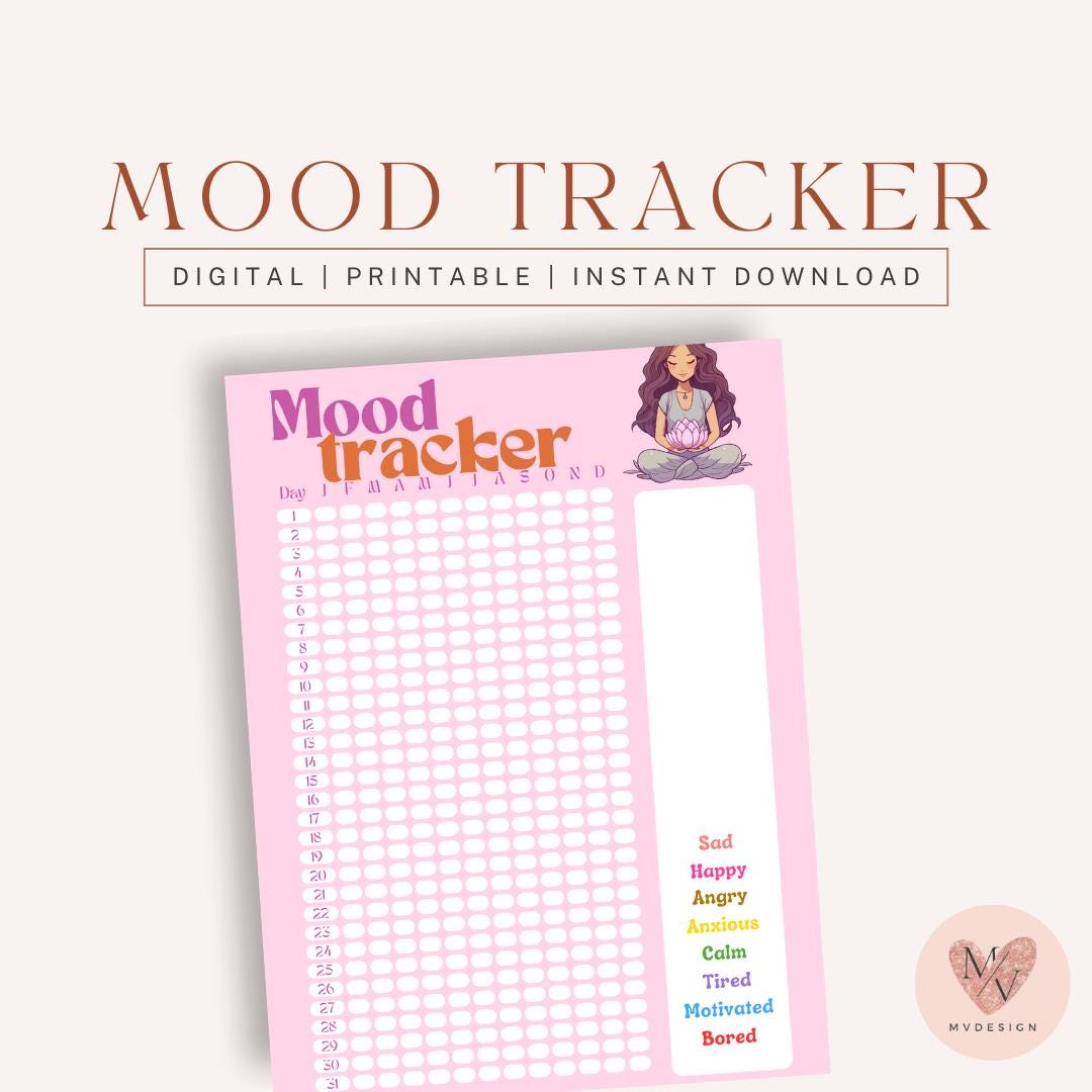 Printable Mood Tracker | Digital Download | Mental Health & Wellness Journal | Daily Mood Log ...