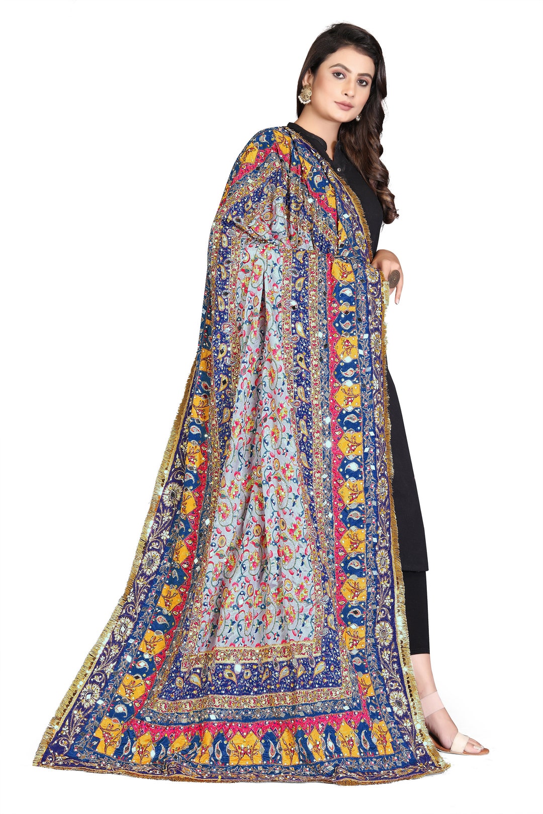 Multi Coloured Dupatta Perfect for All Occasions / Silver / Blue - Etsy