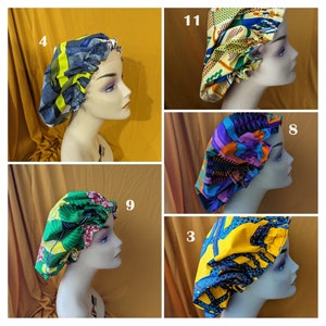 African Ankara Satin Lined Bonnets, Adjustable Satin Hair Bonnet ...
