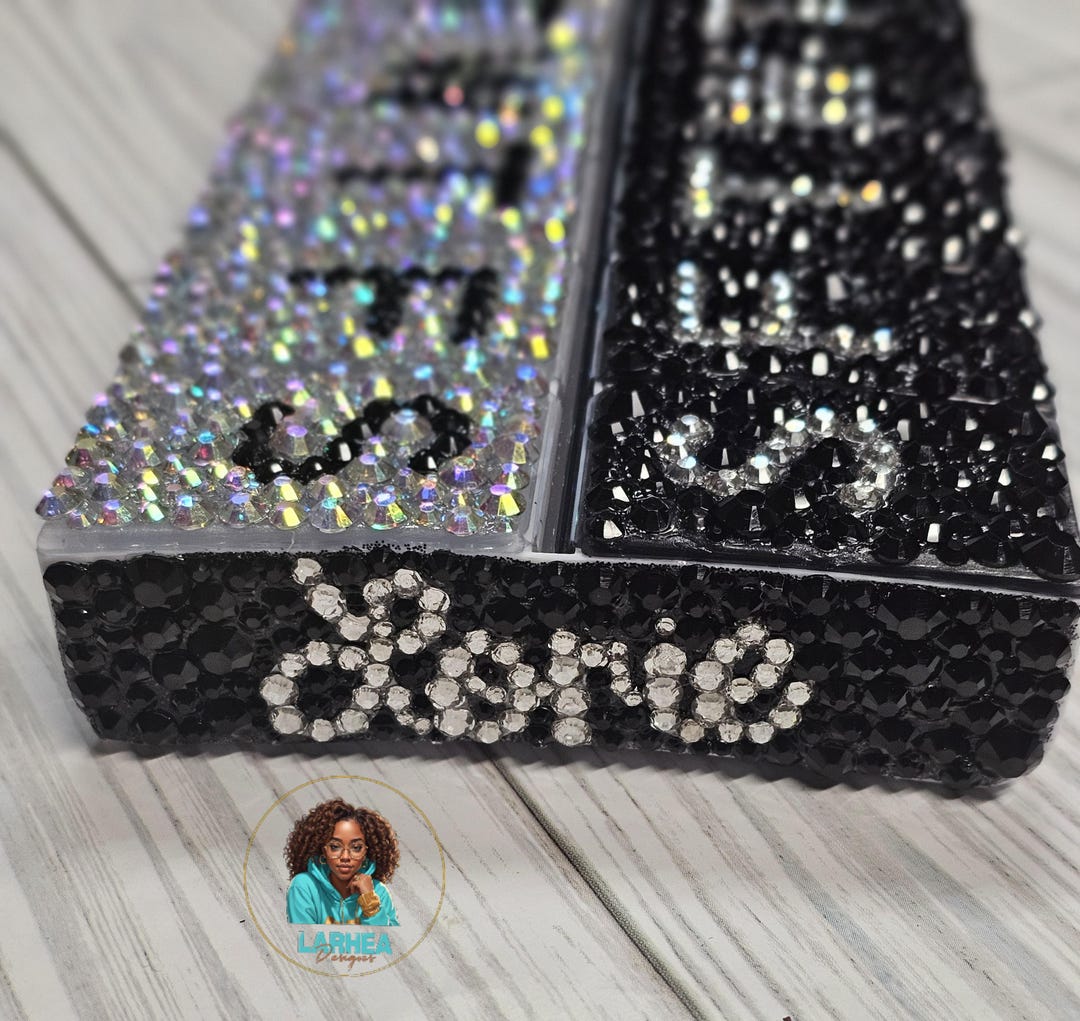 Personalized Rhinestone Pill Box: AM/PM Bling Organizer - Etsy