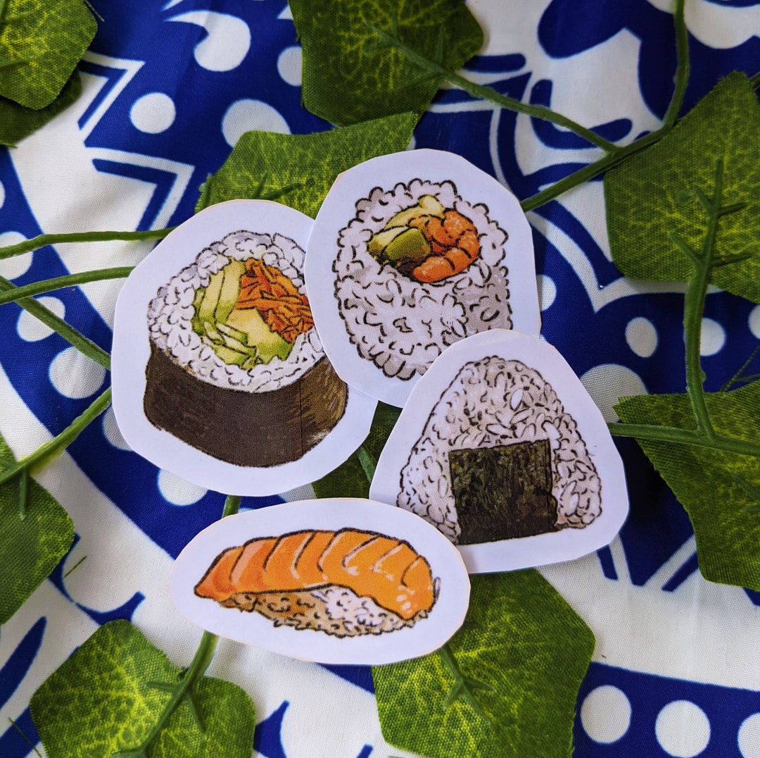 Sushi & Onigiri Realistic Stickers Glossy Water Resistant Vinyl Cute ...