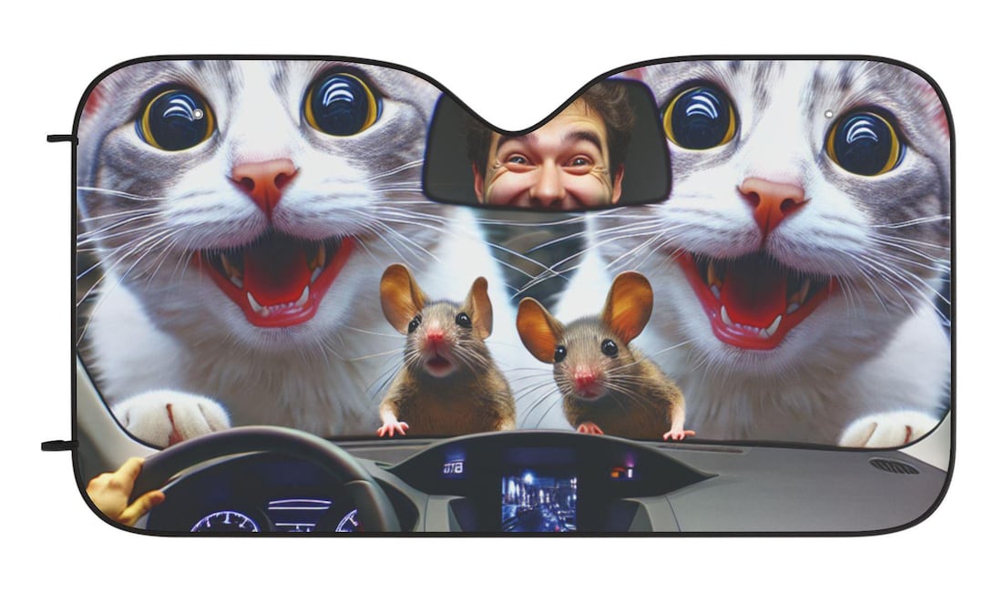 Car Sun Shades Funny Giant Cats and Mice Windshield Sunscreen, Vehicle ...