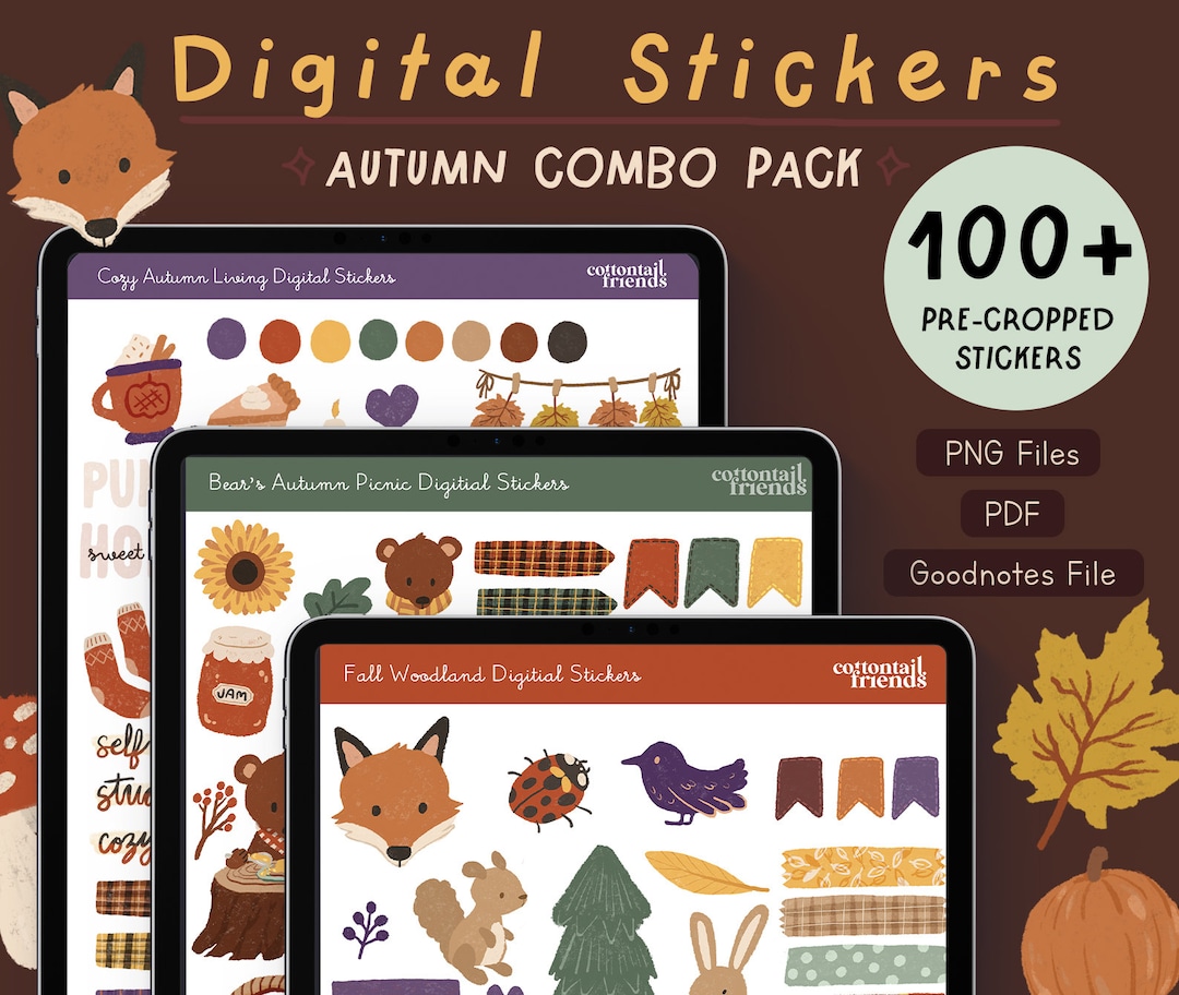 Autumn Fall Combo Digital Planning Stickers Pack, Pre-cropped Stickers ...