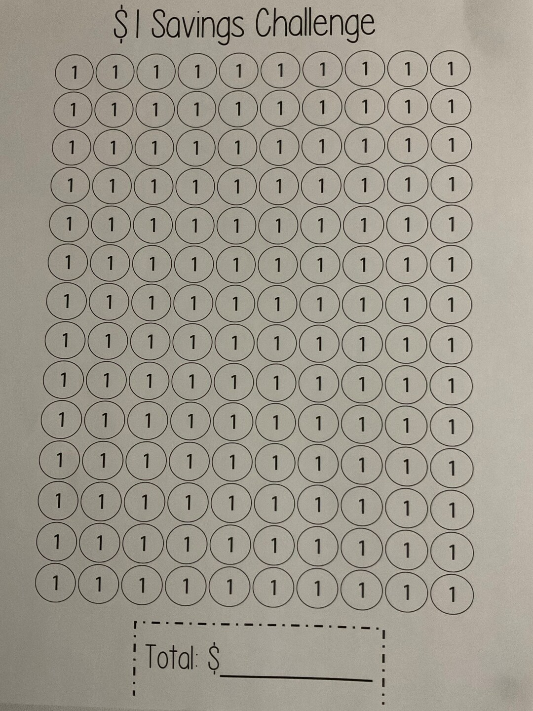 1 Dollar Savings Challenge - Etsy