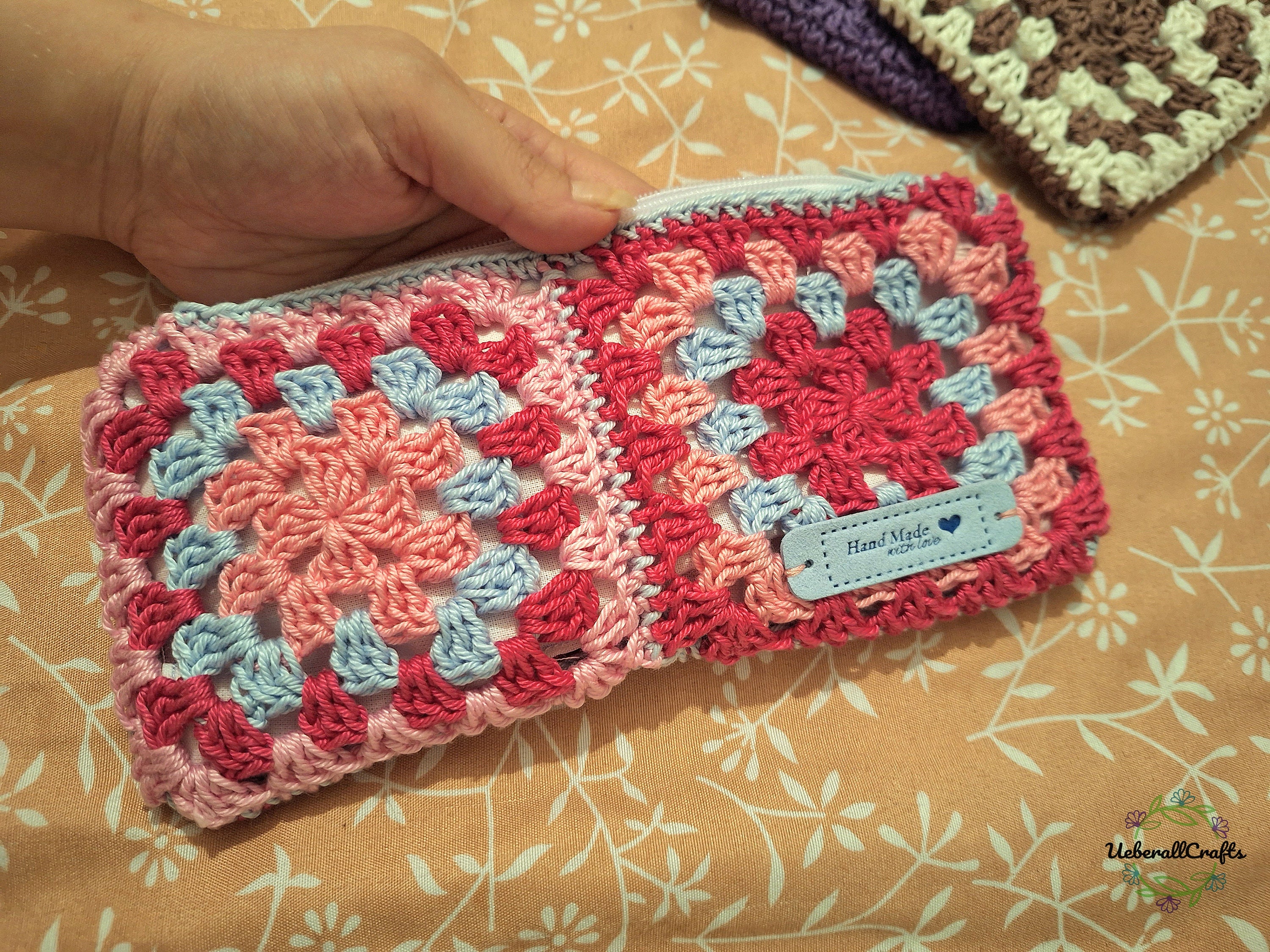 Unique Piece - Crocheted Grannysquare Pencil Case in Pink/blue, Case ...