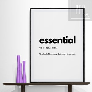 Essential Black and White Definition Wall Art, Essential Quote ...