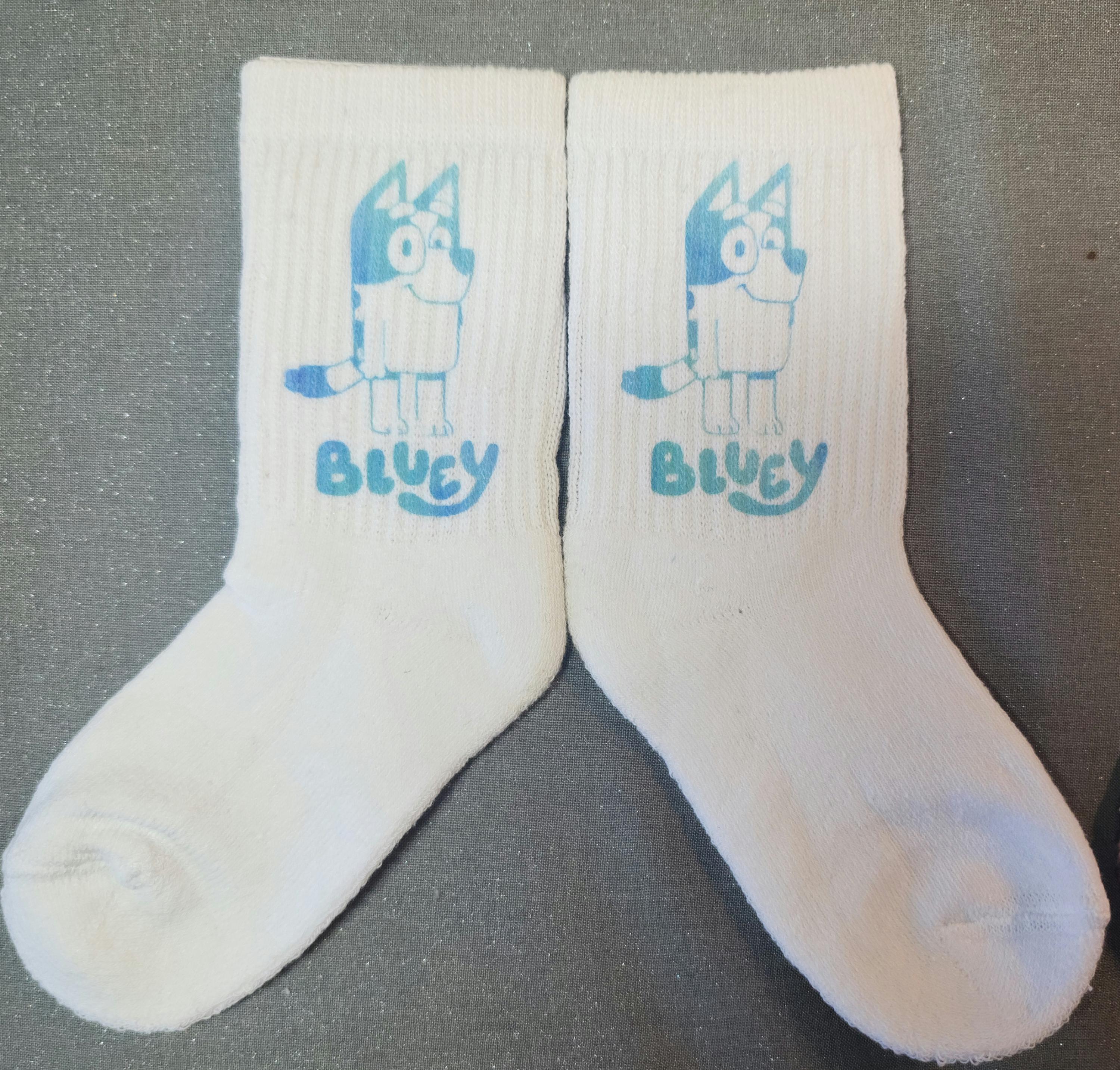 Handmade Bluey Socks. Crew Socks for Kids in Size 6-10 1/2 Shoes. Gift ...