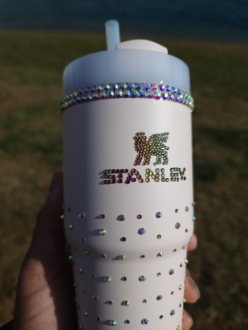 Custom Pink Stanley Tumbler: Hand-placed Rhinestone Insulated Cup (14oz ...