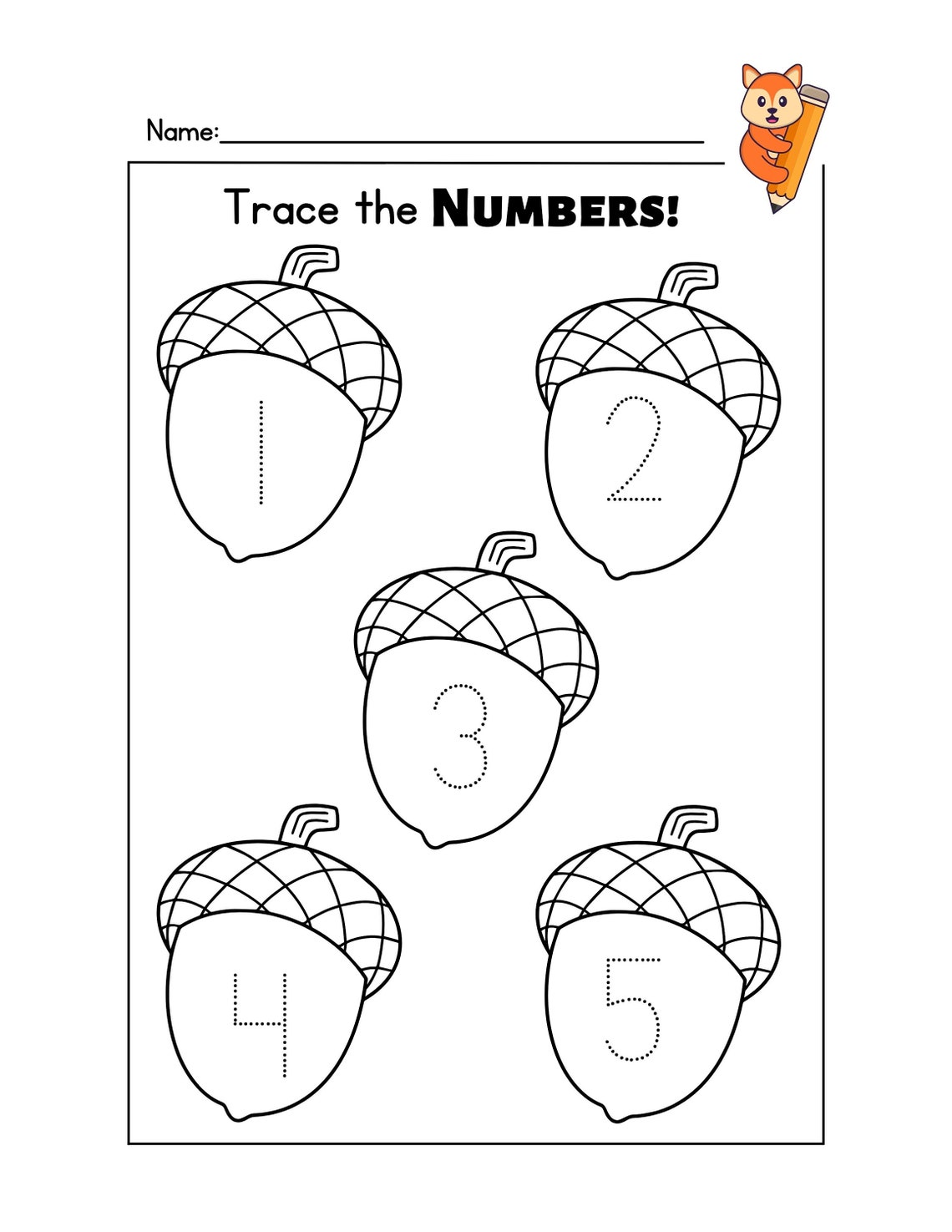 Acorn Number Trace - Etsy