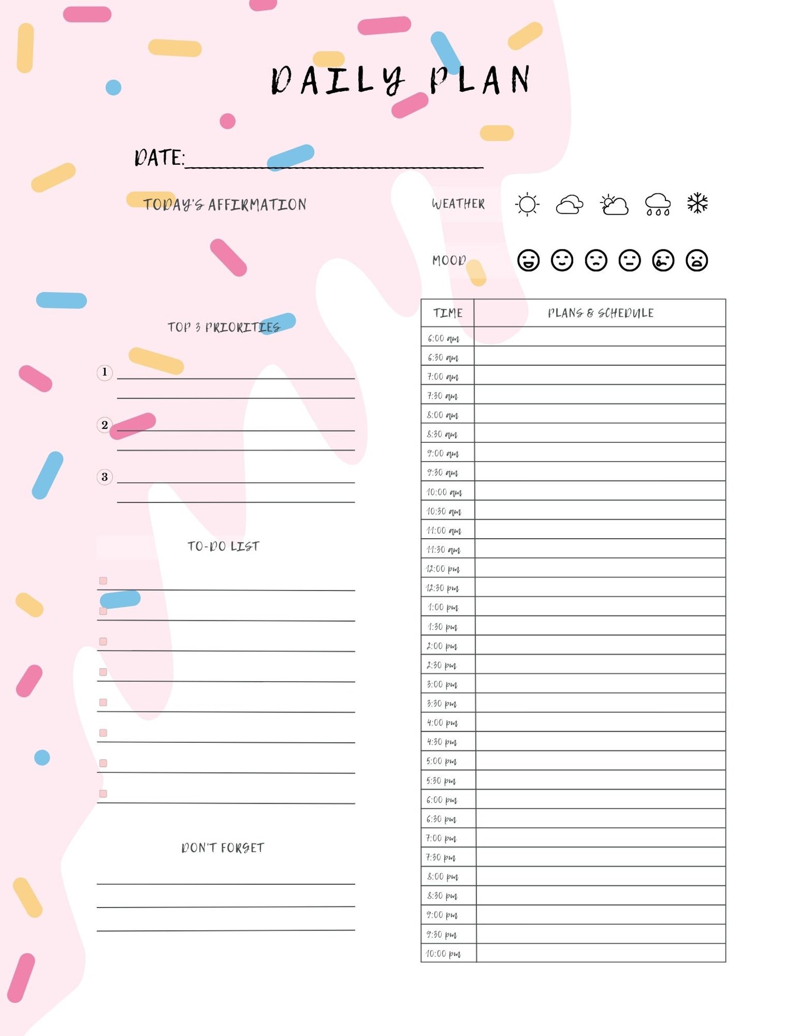 Sprinkles Printable Daily Planner - Etsy