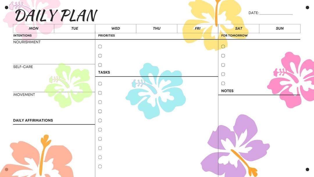 8.5" X 14.00" Hibiscus Printable Daily Planner - Etsy