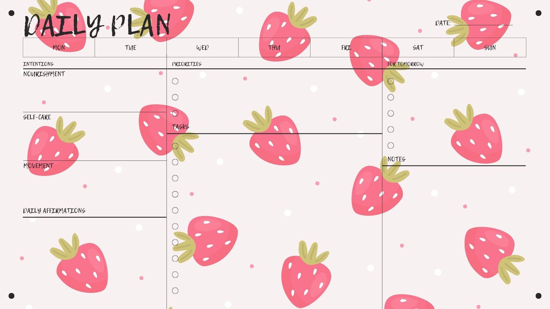 8.5" X 14.00" Strawberry Printable Daily Planner - Etsy