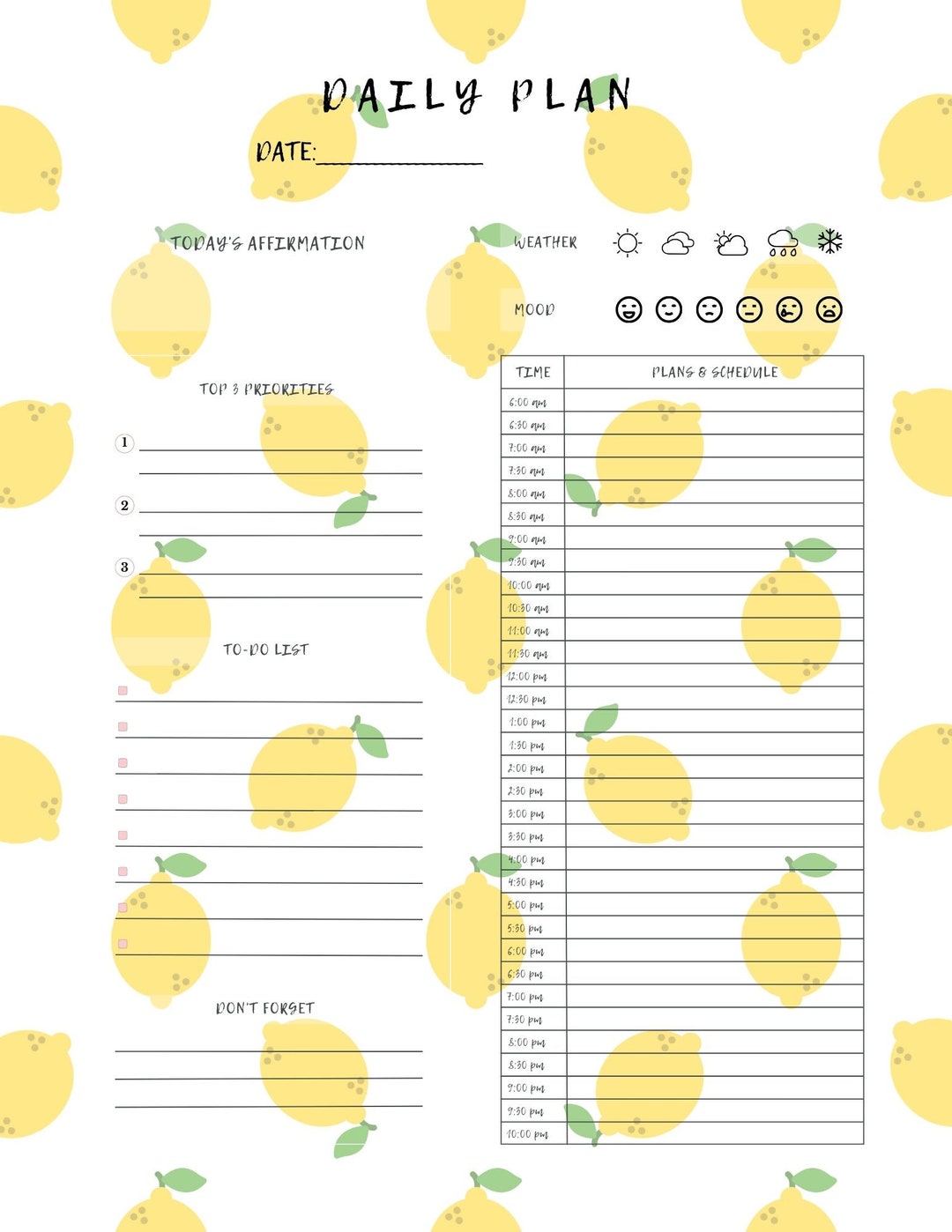 Lemon Printable Daily Planner - Etsy